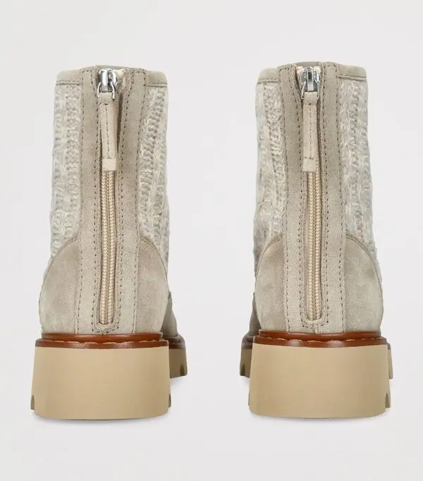ROGER VIVIER Suede Knit Viv’ Rangers Truck Ankle Boots 20 - Beige