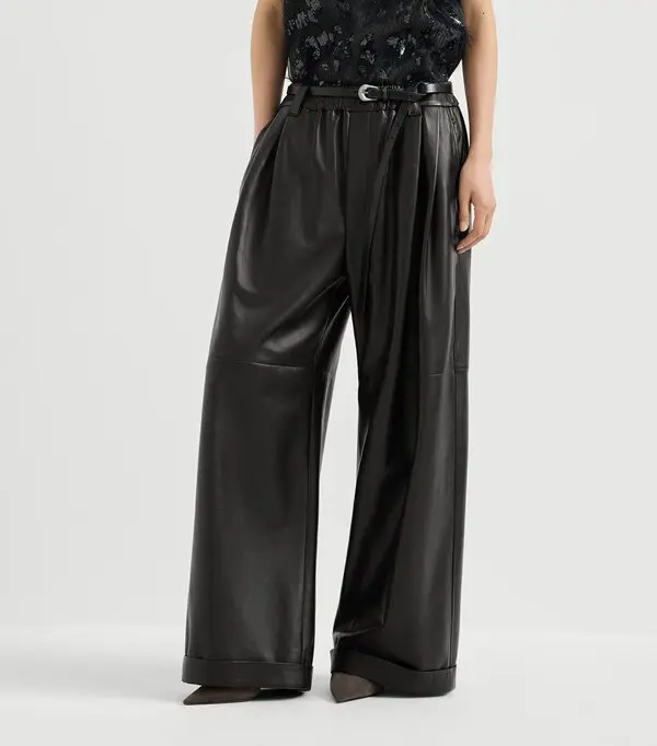 Brunello Cucinelli Nappa Leather Wide-leg Trousers