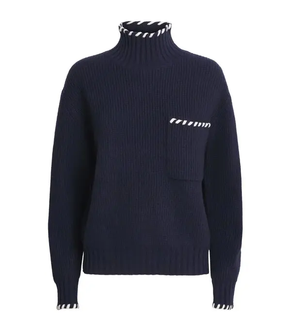 Sandro Wool Topstitch Stand-collar Sweater
