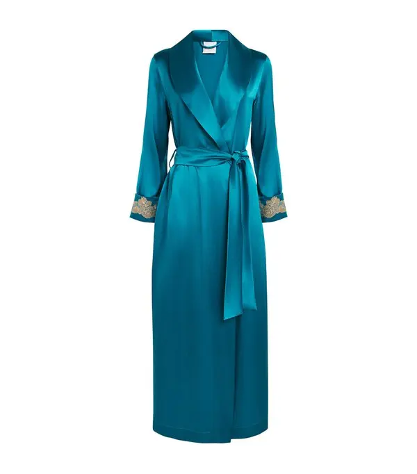 Loretta Caponi Silk Lace-trimmed Il Degarde Robe - Blue