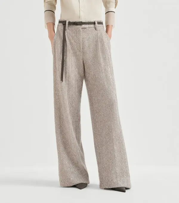 Brunello Cucinelli Sequin-embroidered Loose Pleated Trousers
