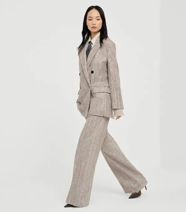 Brunello Cucinelli Sequin-embroidered Loose Pleated Trousers