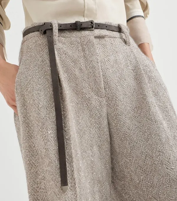 Brunello Cucinelli Sequin-embroidered Loose Pleated Trousers