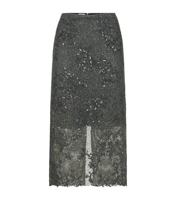 Brunello Cucinelli Sequin-embellished Lace Skirt - Grey