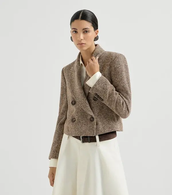 Brunello Cucinelli Wool-blend Sparkly Chevron Blazer