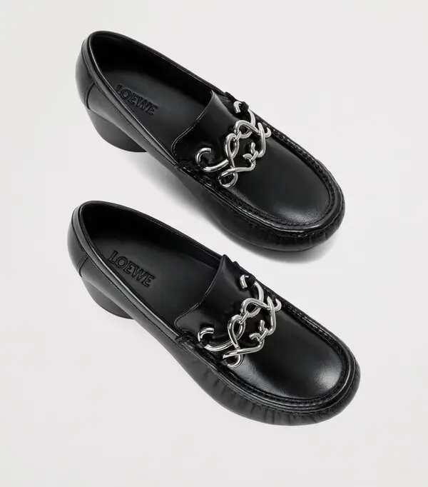 Loewe Leather Oval Double L Heeled Loafers 45