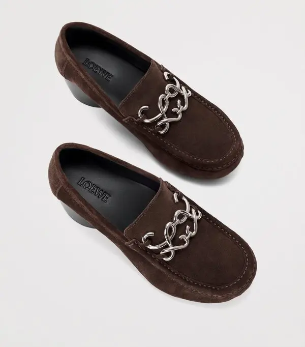 Loewe Leather Oval Double L Heeled Loafers 45
