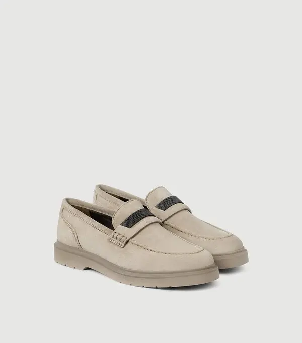 Brunello Cucinelli Suede Monili Penny Loafers