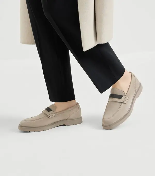 Brunello Cucinelli Suede Monili Penny Loafers