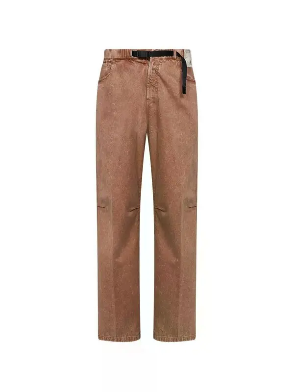 WHITE SAND Belted Faded-effect Trousers