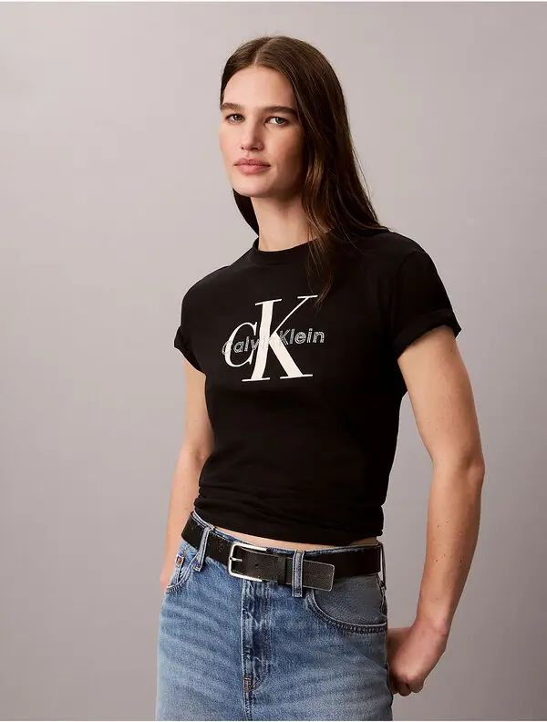 Calvin Klein Rhinestone Monologo Classic Tee - Black