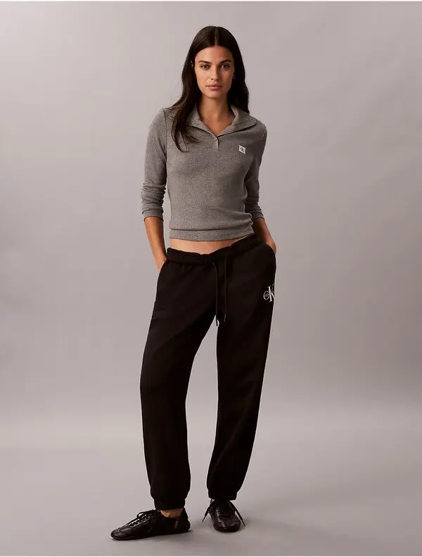 Calvin Klein Rhinestone Monologo Fleece Sweatpants - Black