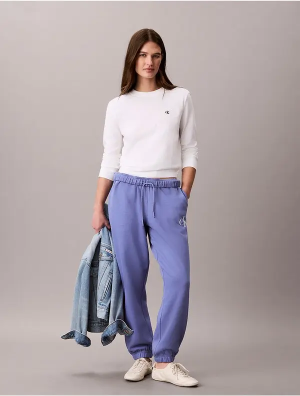 Calvin Klein Rhinestone Monologo Fleece Sweatpants - Bleached Denim