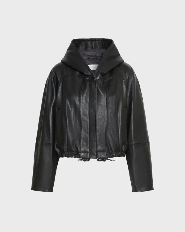 Sportmax Jacket Leather Bomber Hood - Black