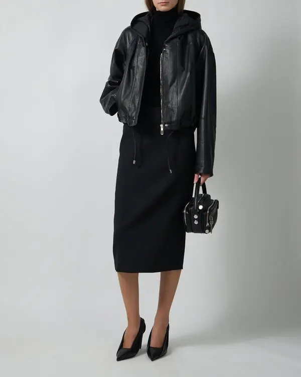 Sportmax Jacket Leather Bomber Hood - Black