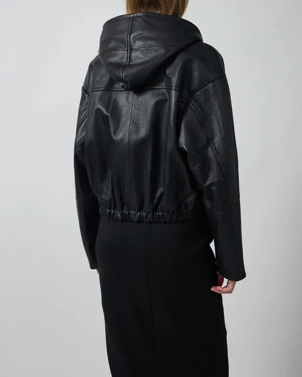 Sportmax Jacket Leather Bomber Hood - Black