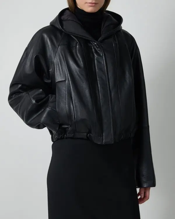 Sportmax Jacket Leather Bomber Hood - Black