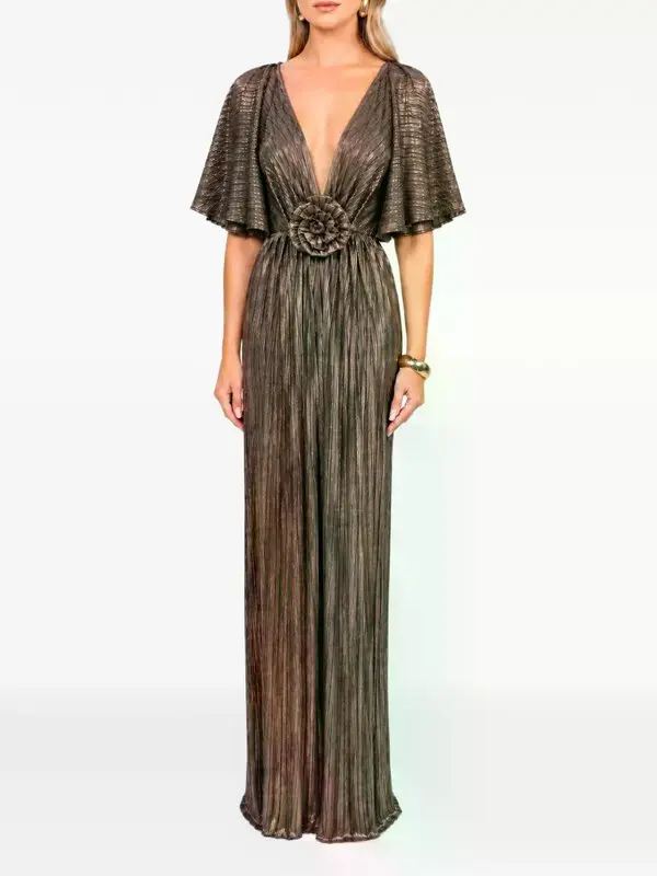 ROSERRY Florence Pleated Floral-appliqué Maxi Dress