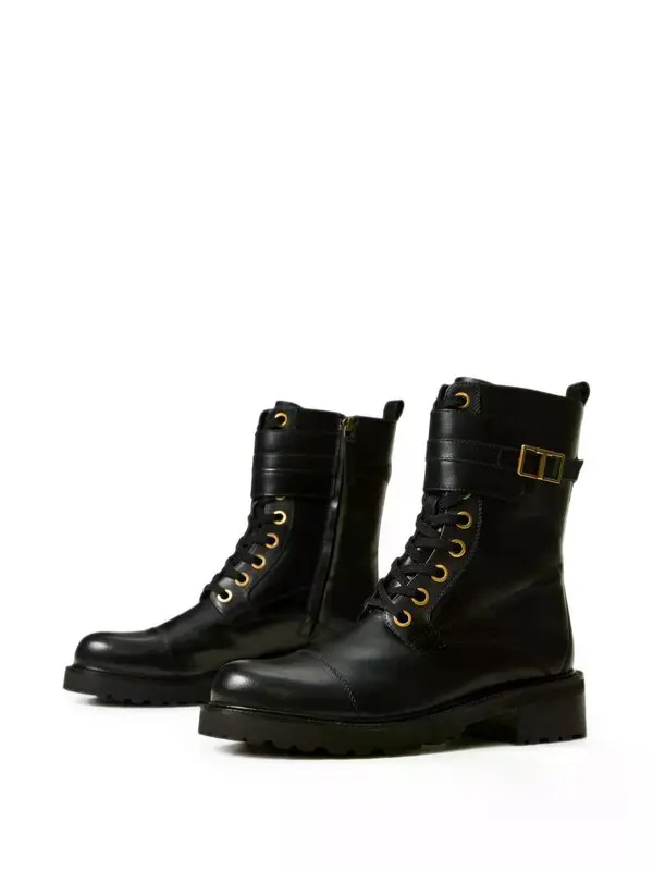 TWINSET Logo-buckle Lace-up Combat Boots
