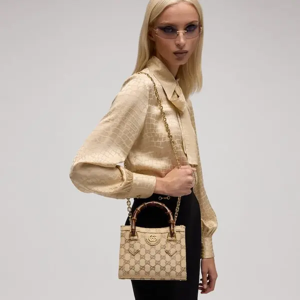 Gucci Diana Crystal Small Tote Bag Original Gg Fabric