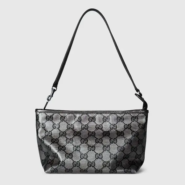 Gucci Small Pouch With Strap Original Gg Fabric - Silver