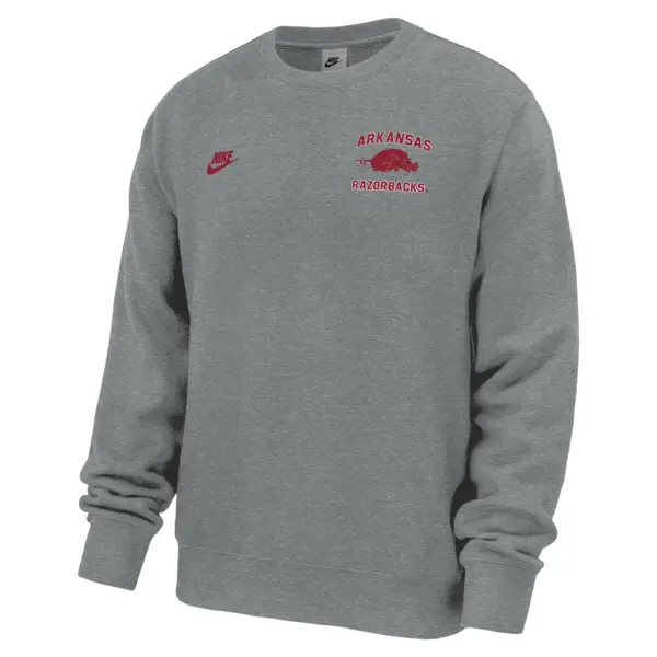 Nike Arkansas Razorbacks Club Football Fleece Crew-neck Sweatshirt - Grey
