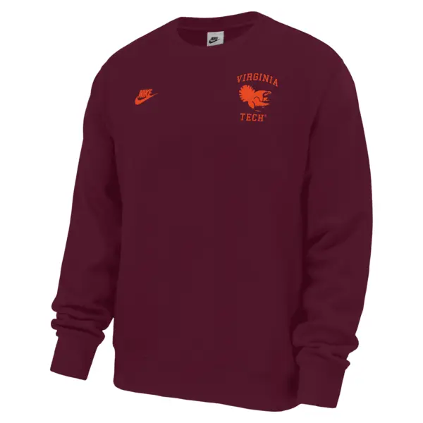 Nike Virginia Tech Hokies Club Football Fleece Crew-neck Sweatshirt - Red
