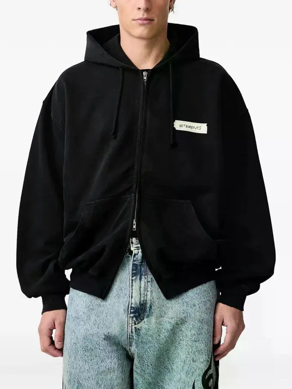 Vetements Scribbled Logo Zip-up Hoodie - Black