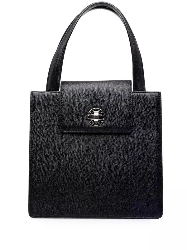 BVLGARI 20th Century Grained Calfskin Top Handle Bag Satchel - Black