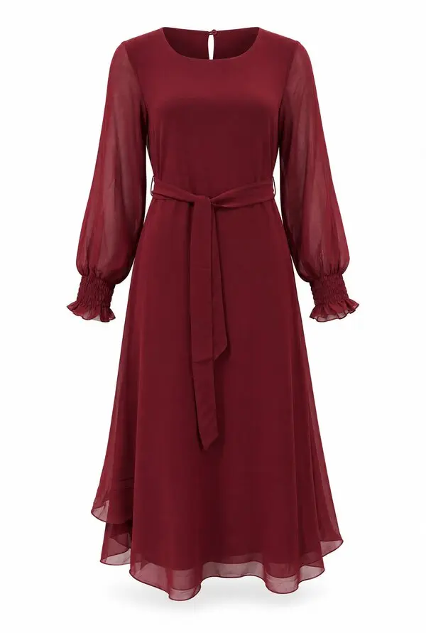 JAMES LAKELAND Burgundy Belted Midi Dress