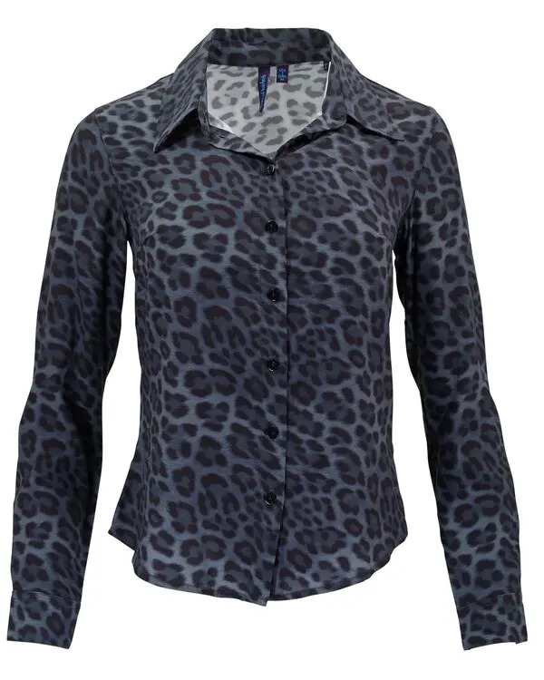 LORDS OF HARLECH Sutton Leopard Smoke Stretch Silk Long-sleeve Shirt - Grey