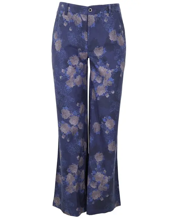 LORDS OF HARLECH Phillis Lans Floral Navy Stretch Tencel Tailored Pant - Blue
