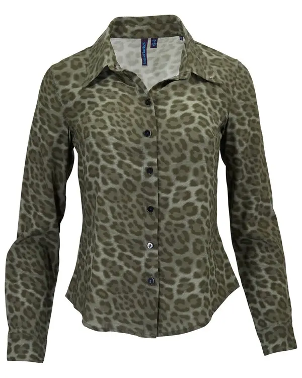 LORDS OF HARLECH Sutton Leopard Sage Stretch Silk Long-sleeve Shirt