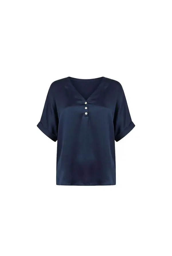 JAMES LAKELAND Navy Button Detail Relaxed Fit Top - Blue