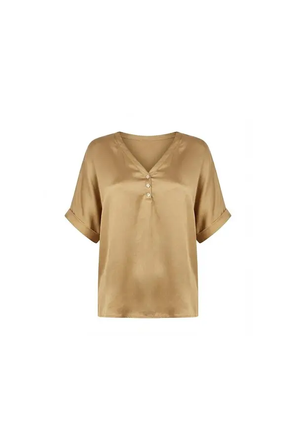 JAMES LAKELAND Neutrals Camel Button Detail Relaxed Fit Top
