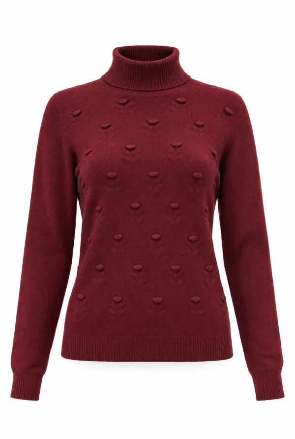 JAMES LAKELAND Burgundy Floral Roll Neck Jumper