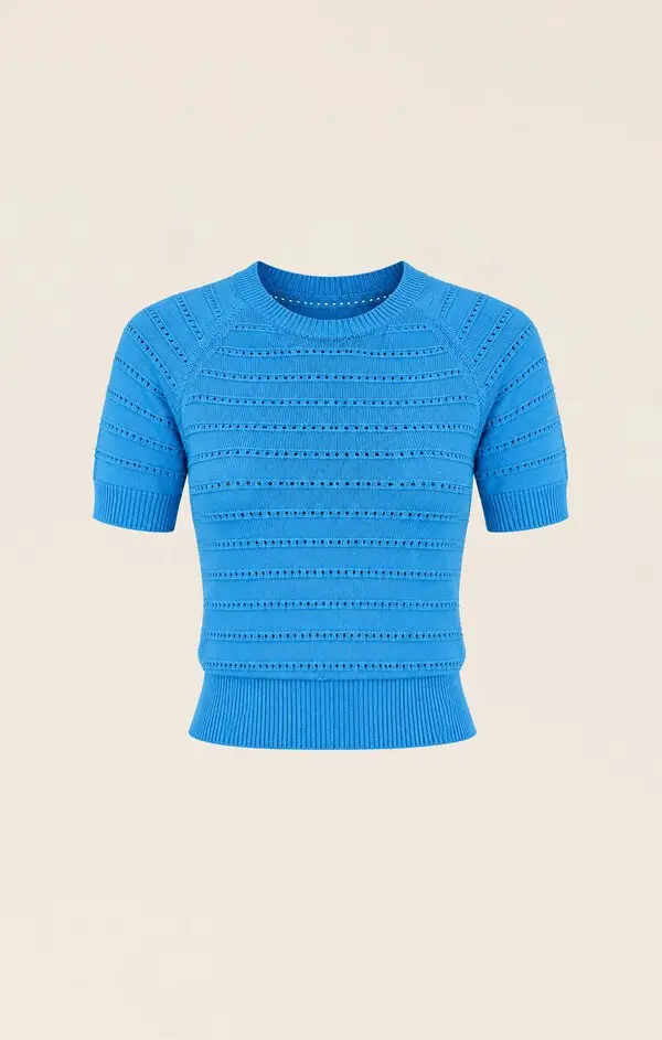 SACHA DRAKE Eyelet Knit Top In Sky - Blue