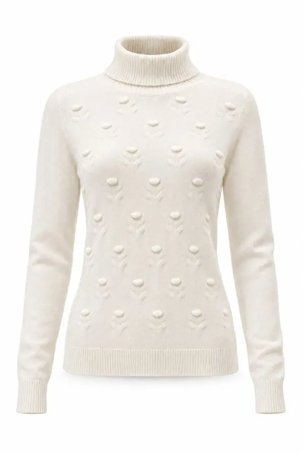 JAMES LAKELAND Cream Floral Roll Neck Jumper