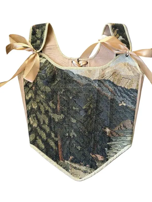 STASHE Pine Forest Vintage Tapestry Lace-up Corset Top - Green