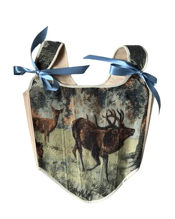STASHE Stag Vintage Tapestry Lace-up Corset Top - Brown/blue