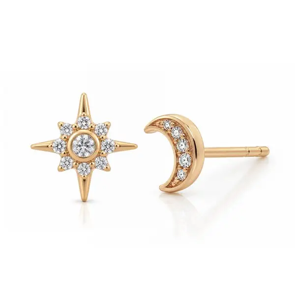 NELLOU JEWELLERY Celestial Duo Stud Earrings Plated Sterling Silver - Gold