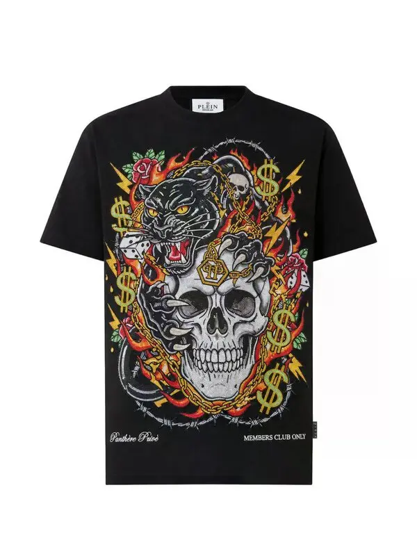 Philipp Plein Round-neck T-shirt Panther-skull Strass