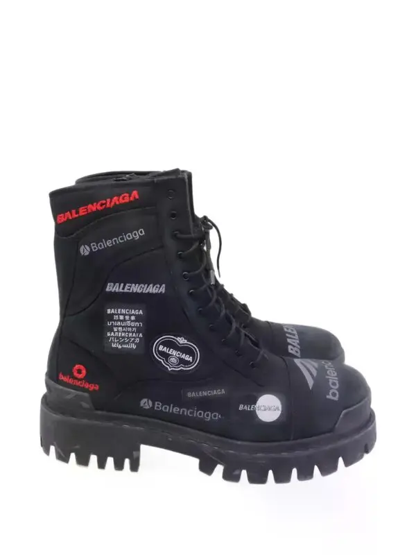 Balenciaga Strike Patch Combat Boots - Black