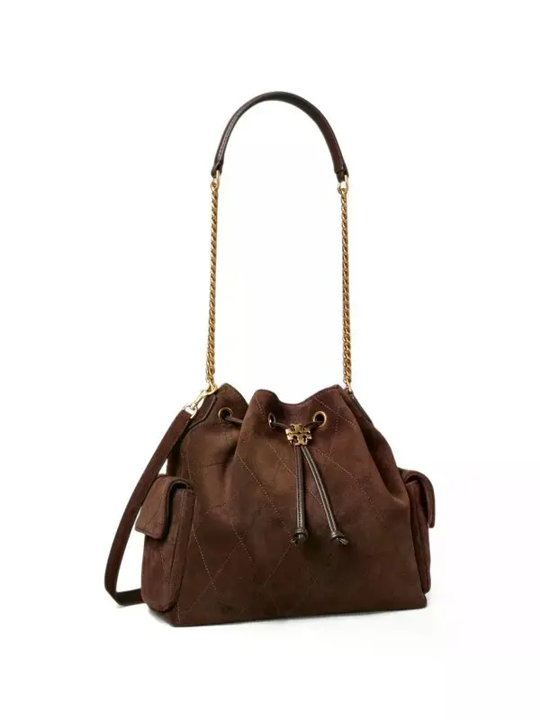 Tory Burch Charlie Quilted Suede Drawstring Shoulder Bag