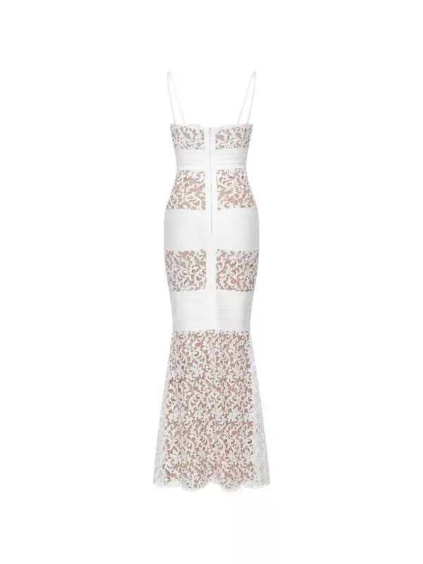 Herve Leger Marielle Guipure Lace-overlay Bandage-knit Maxi Dress - Neutrals