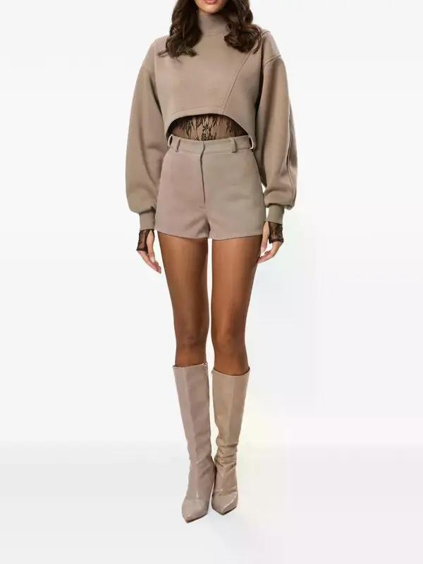 HAMZA Osaka Cropped Turtleneck Lace-bodysuit Set - Neutrals