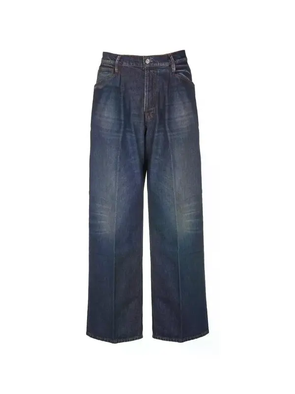 NINE:INTHE:MORNING Pleated-detail Wide-leg Jeans - Blue
