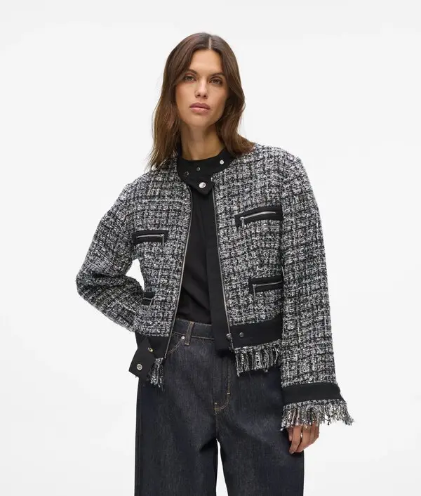 Karl Lagerfeld Bouclé Biker Jacket - Black