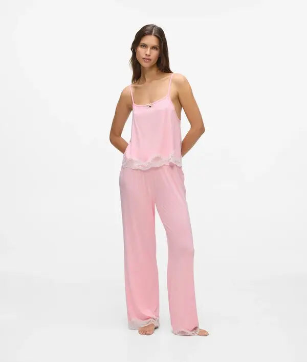 Karl Lagerfeld Signature Lace-trim Pajama Set - Pink Lady