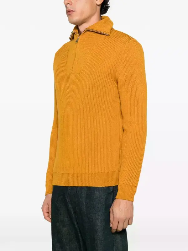 LUIGI GENTILE Ribbed-knit Half-zip Sweater